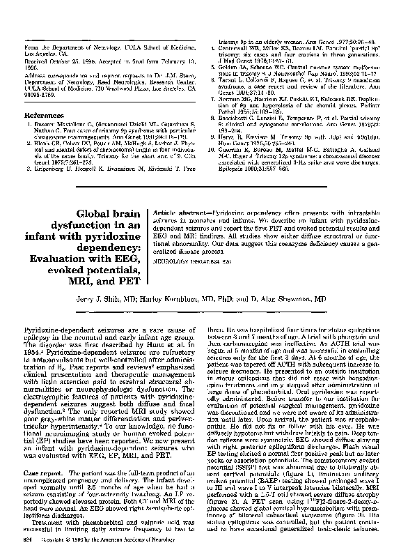(PDF) Global brain dysfunction in an infant with pyridoxine dependency