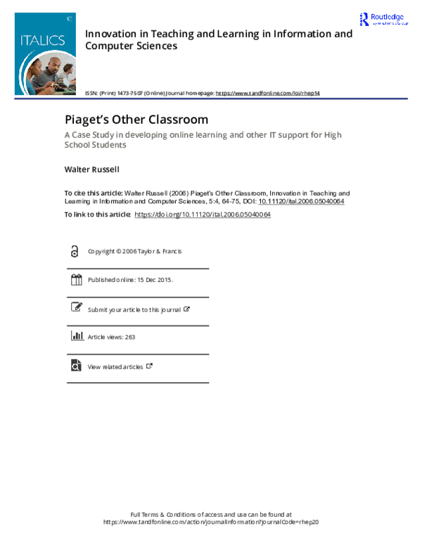 (PDF) Piaget’s Other Classroom
