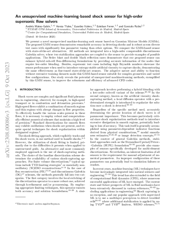 (PDF) Unsupervised machine-learning shock-capturing technique for high-order solvers
