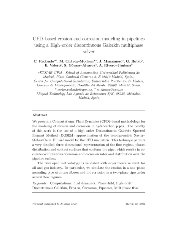 (PDF) CFD–based erosion and corrosion modeling in pipelines using a high–order discontinuous ...