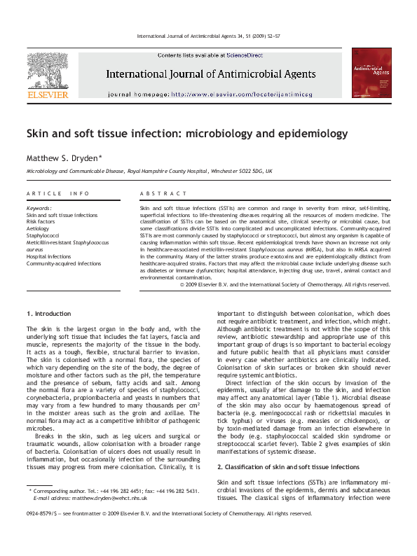 (PDF) Skin and soft tissue infection: microbiology and epidemiology