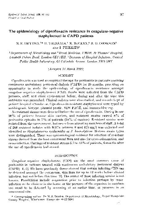 (PDF) The epidemiology of ciprofloxacin resistance in coagulase-negative staphylococci in CAPD ...