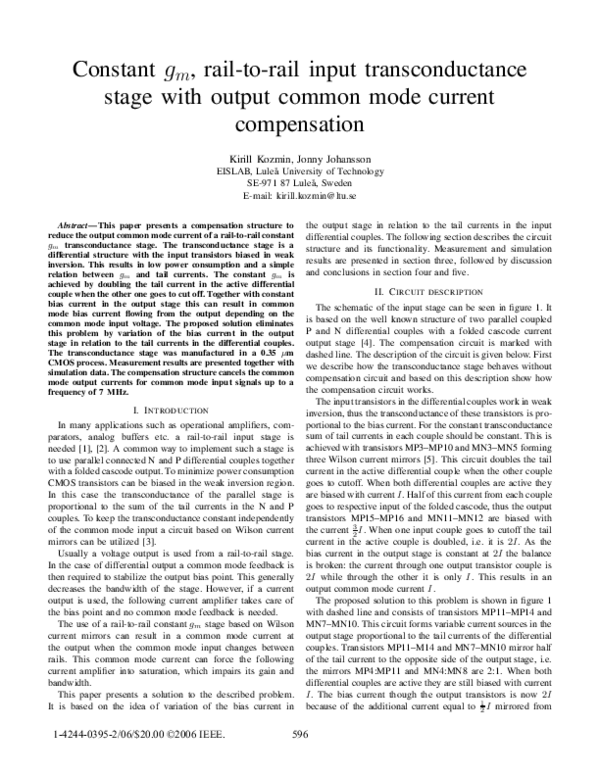 (PDF) Constant gm, rail-to-rail input transconductance stage with output common mode current ...