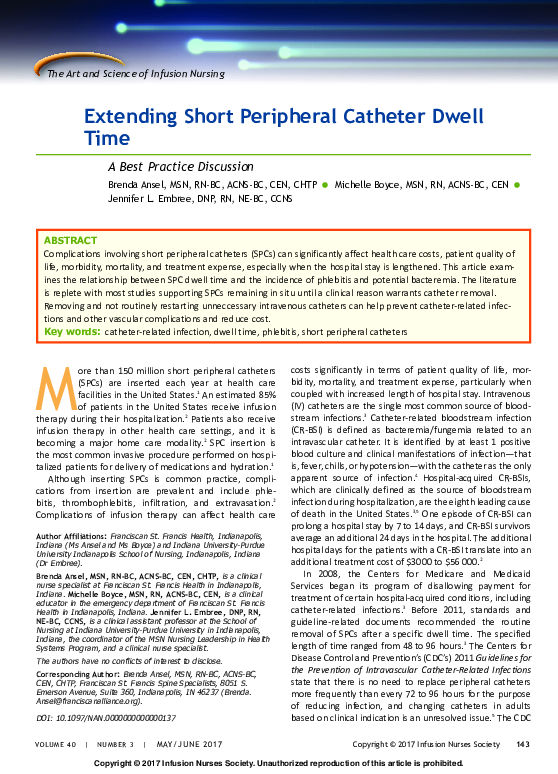 (PDF) Extending Short Peripheral Catheter Dwell Time