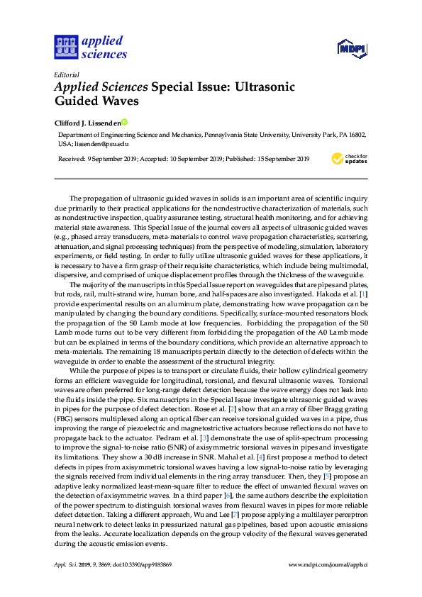 (PDF) Applied Sciences Special Issue: Ultrasonic Guided Waves