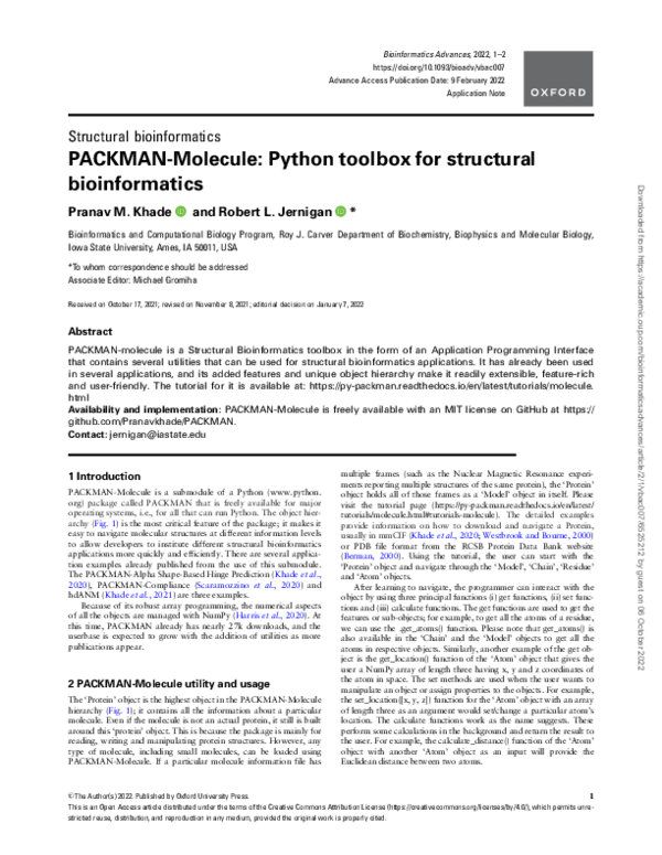 (PDF) PACKMAN-Molecule: A Python API for Structural Bioinformatics