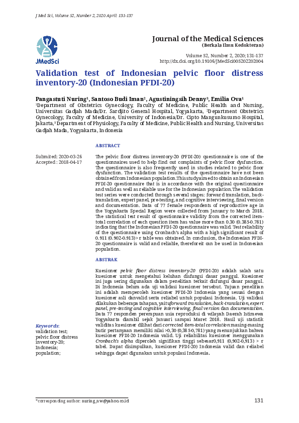 (PDF) Validation test of Indonesian pelvic floor distress inventory-20 ...
