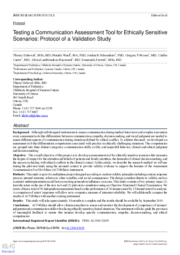 (PDF) Testing a Communication Assessment Tool for Ethically Sensitive ...