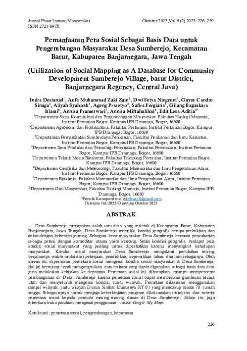 (PDF) Pemanfaatan Peta Sosial Sebagai Basis Data untuk Pengembangan ...