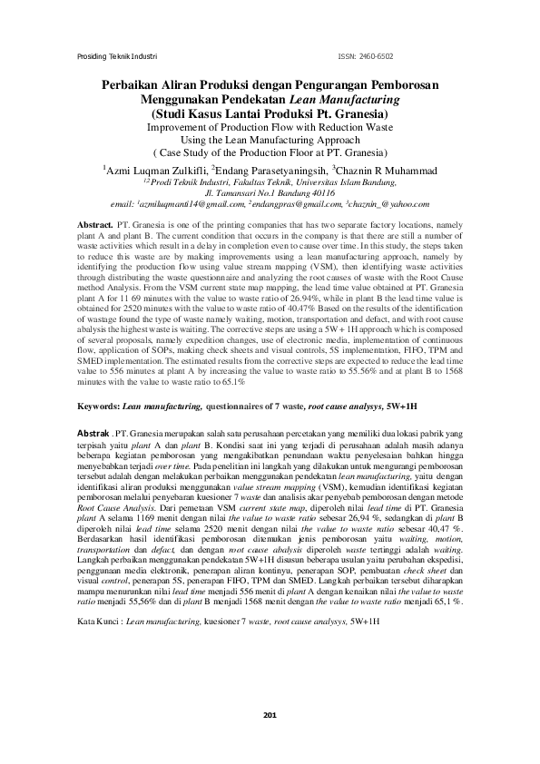 (PDF) Perbaikan Aliran Produksi dengan Pengurangan Pemborosan ...