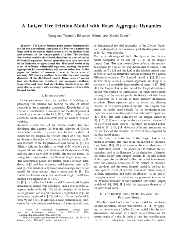 (PDF) A LuGre Tire Friction Model With Exact Aggregate Dynamics