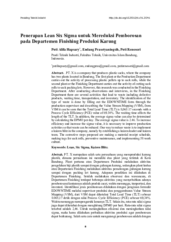 (PDF) Penerapan Lean Six Sigma untuk Mereduksi Pemborosan pada Departemen Finishing Produksi ...