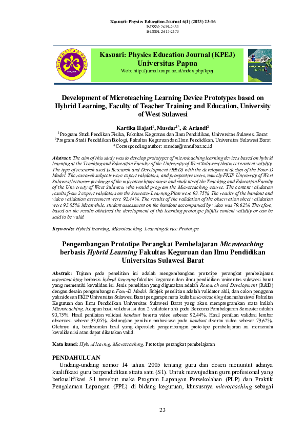 (PDF) Development of Microteaching Learning Device Prototypes based on Hybrid Learning, Faculty ...