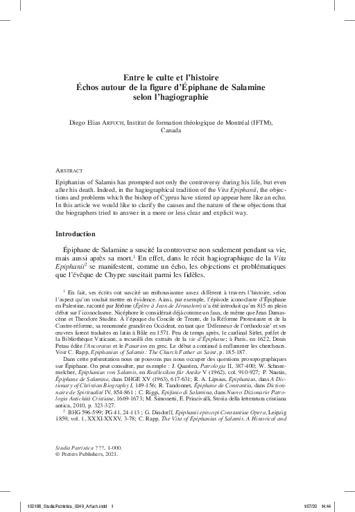(PDF) Entre le culte et l'histoire Échos autour de la figure d'Épiphane ...