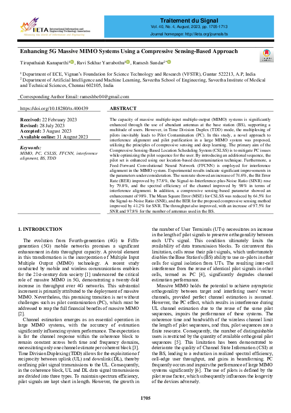 Pdf Enhancing 5g Massive Mimo Systems Using A Compressive Sensing Based Approach