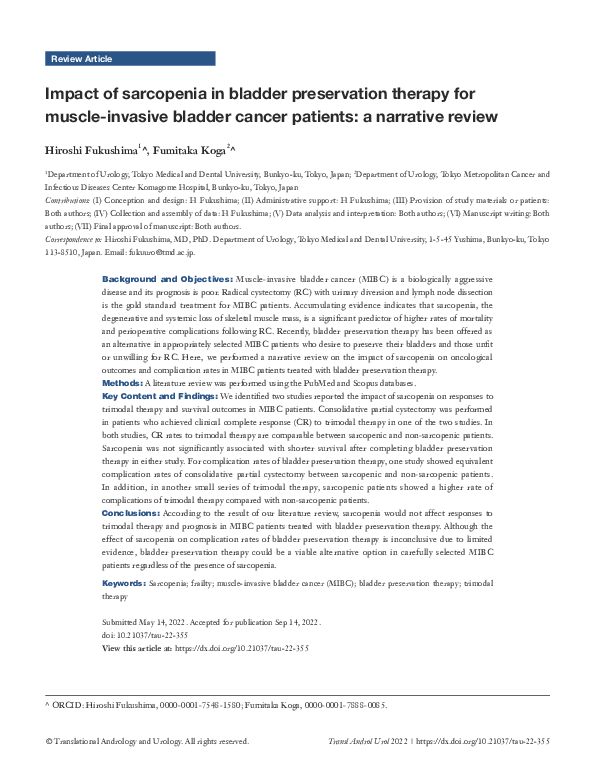 (PDF) Impact of sarcopenia in bladder preservation therapy for muscle-invasive bladder cancer ...