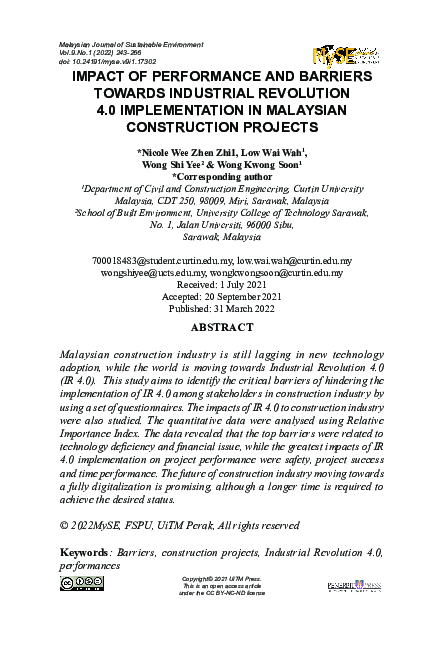 (PDF) Impact of Performance and Barriers Towards Industrial Revolution ...