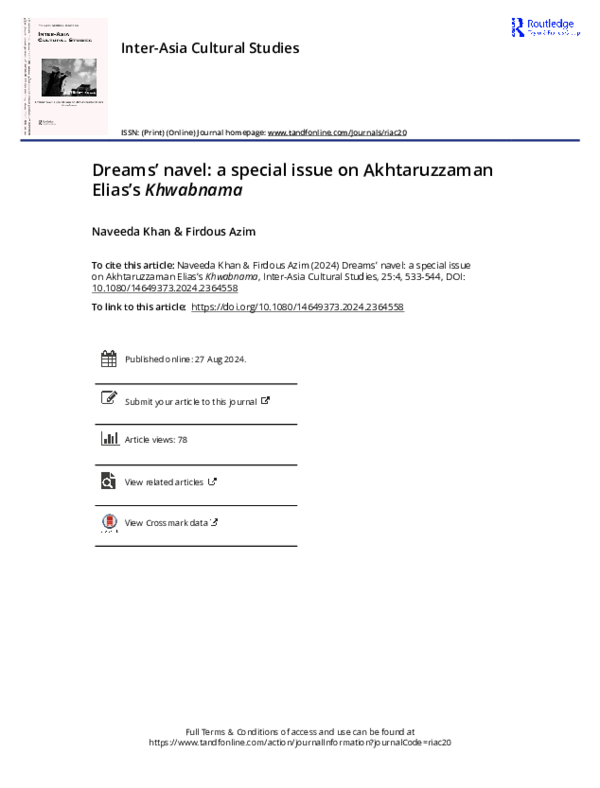 (PDF) -Dreams navel a special issue on Akhtaruzzaman Elias s Khwabnama