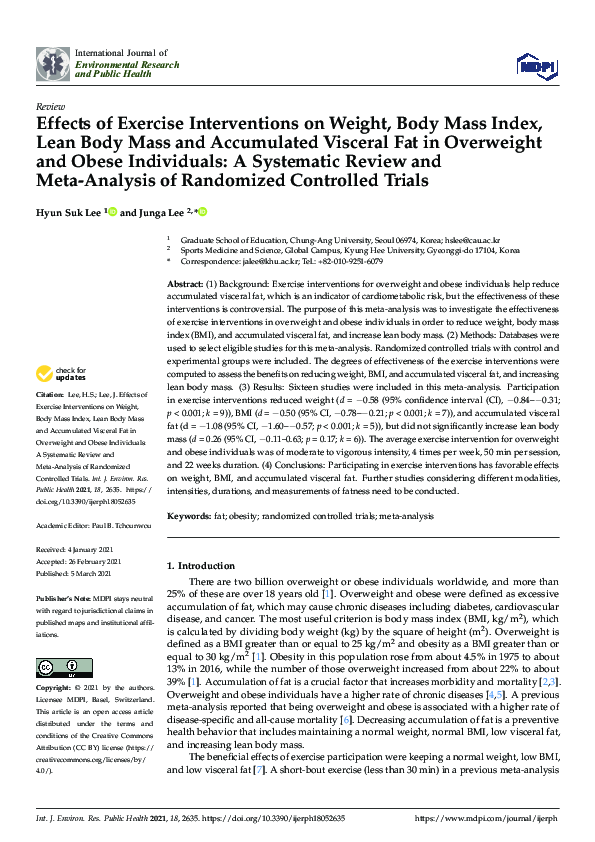 (PDF) Effects of Exercise Interventions on Weight, Body Mass Index ...