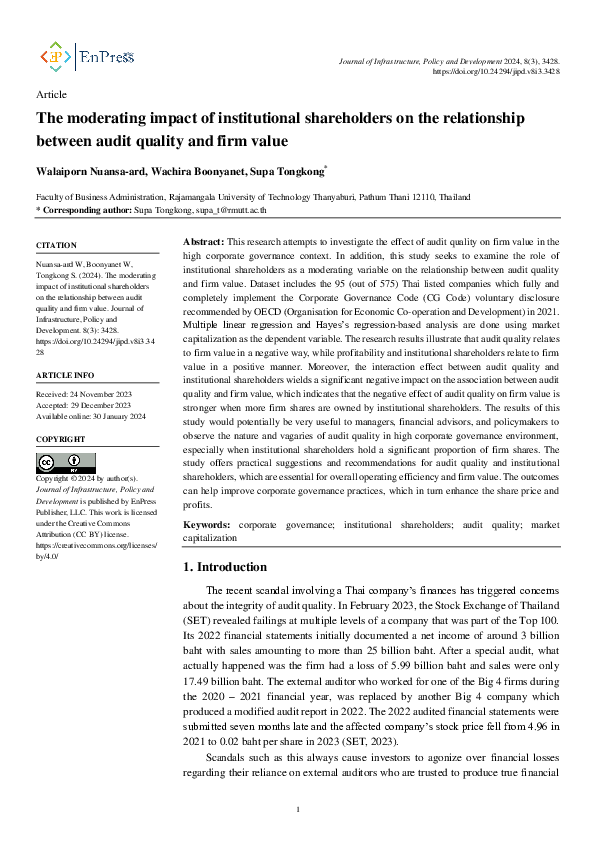(PDF) The moderating impact of institutional shareholders on the relationship between audit ...