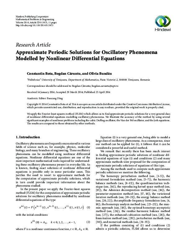 (PDF) Approximate Periodic Solutions for Oscillatory Phenomena Modelled ...