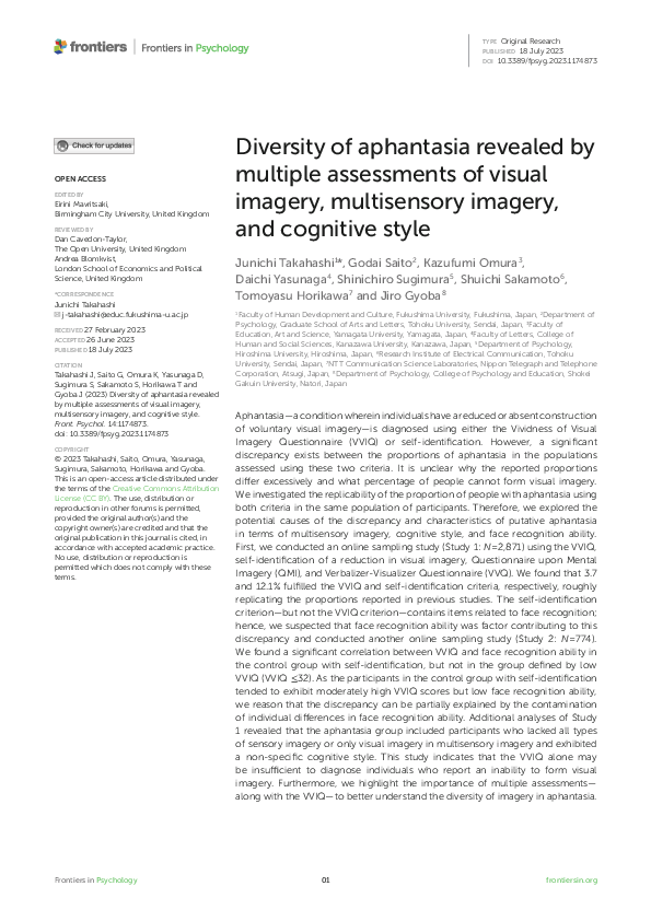 (PDF) Diversity of aphantasia revealed by multiple assessments of ...