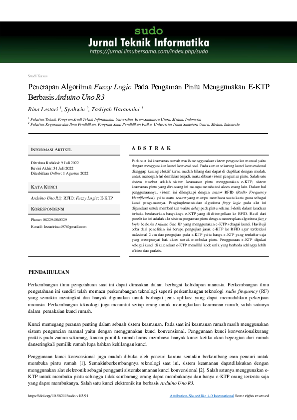 (PDF) Penerapan Algoritma Fuzzy Logic pada Sistem Pengaman Pintu Menggunakan E-KTP Berbasis ...