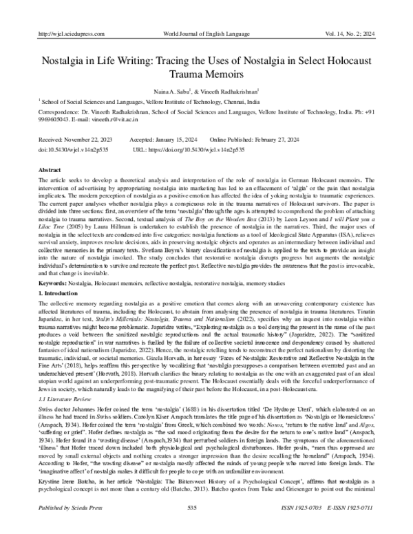 (PDF) Nostalgia in Life Writing: Tracing the Uses of Nostalgia in ...