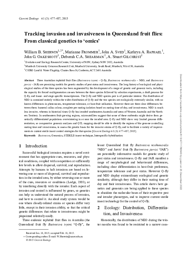 (PDF) Tracking invasion and invasiveness in Queensland fruit flies ...