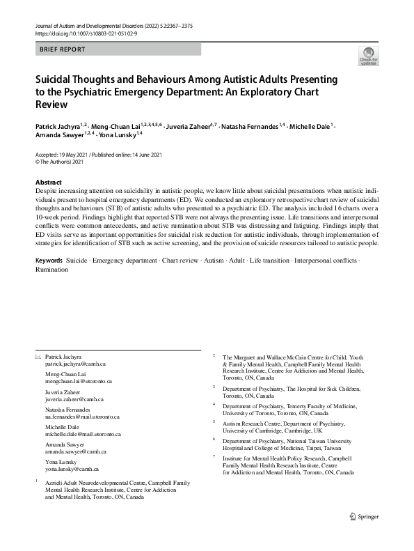 (PDF) Suicidal Thoughts and Behaviours Among Autistic Adults Presenting to the Psychiatric ...