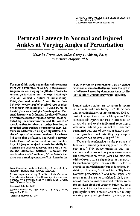 (PDF) Peroneal Latency in Normal and Injured Ankles at Varying Angles ...