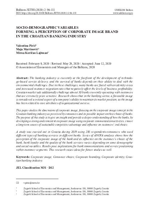 (PDF) Socio-Demographic Variables Forming a Perception of Corporate Image Brand in the Croatian ...