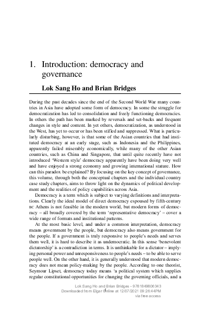 (PDF) Introduction: Democracy and Governance