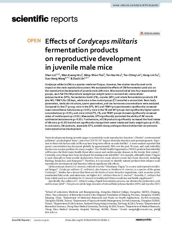 (PDF) Effects of Cordyceps militaris fermentation products on ...