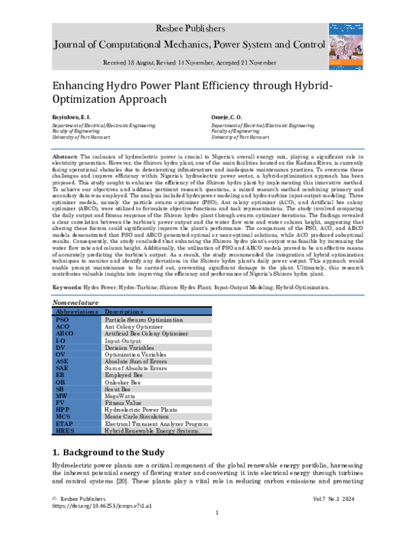 (PDF) Enhancing Hydro Power Plant Efficiency through Hybrid ...