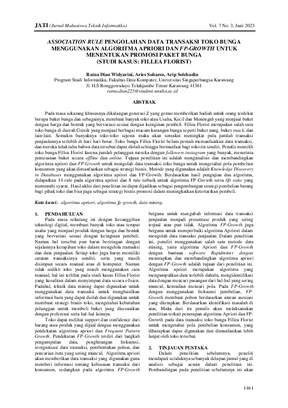 (PDF) Association Rule Pengolahan Data Transaksi Toko Bunga Menggunakan Algoritma Apriori Dan FP ...