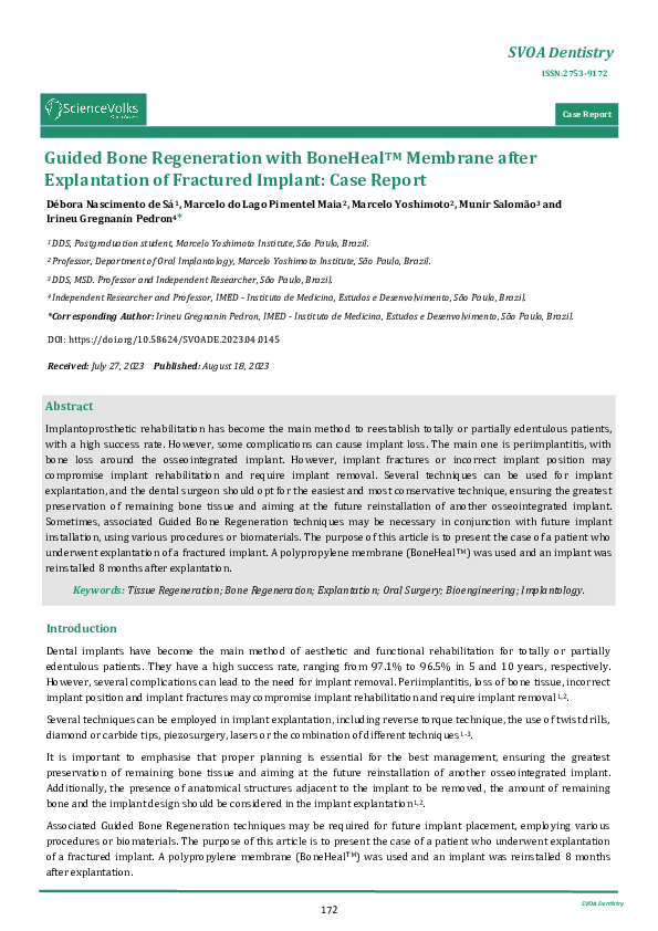 (PDF) Guided Bone Regeneration with BoneHealTM Membrane after ...