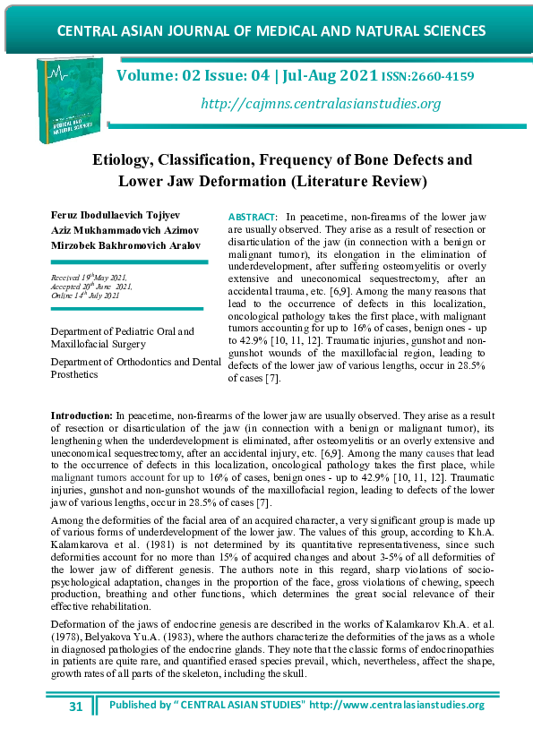 (PDF) Etiology, Classification, Frequency of Bone Defects and Lower Jaw ...