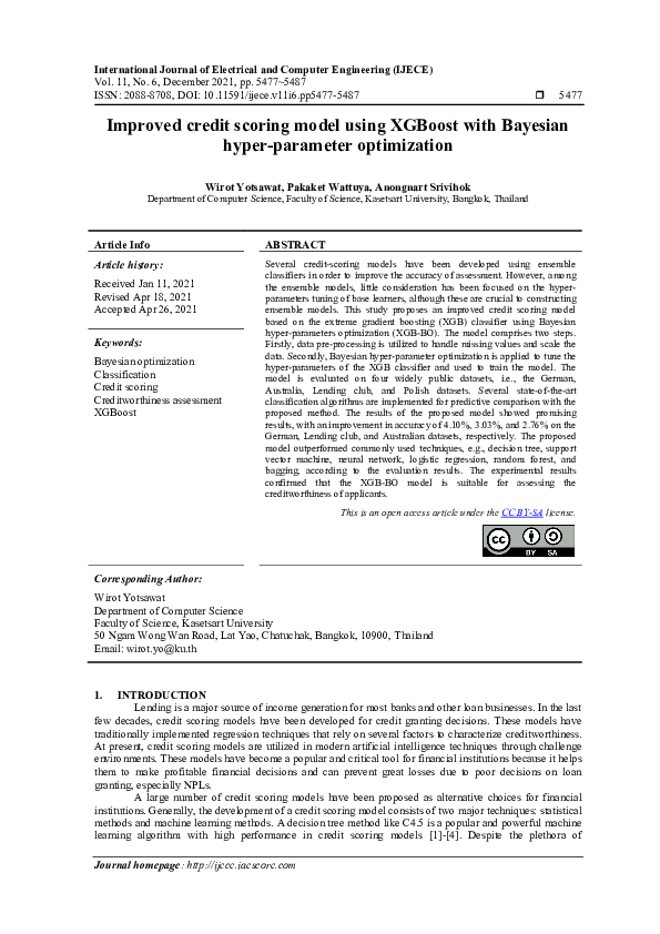 (PDF) Improved credit scoring model using XGBoost with Bayesian hyper-parameter optimization