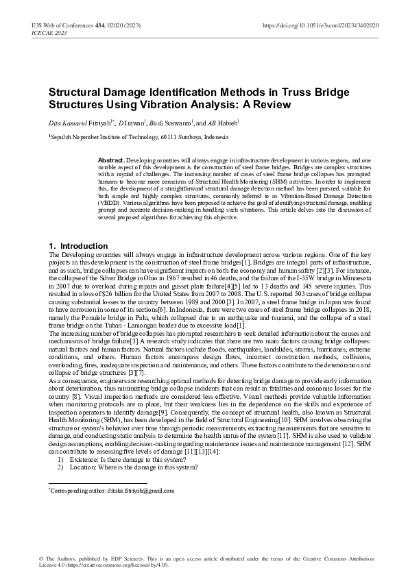 (PDF) Structural Damage Identification Methods in Truss Bridge Structures Using Vibration ...