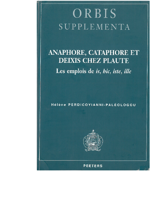 (PDF) Anaphore, cataphore et deixis chez Plaute