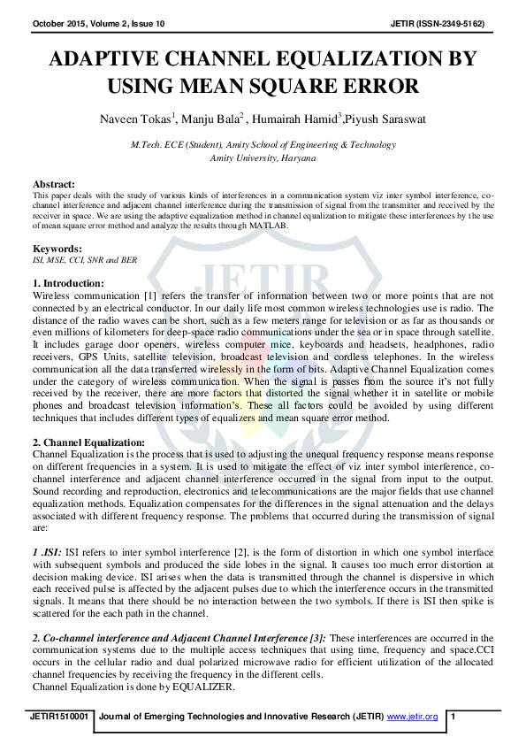 (PDF) Adaptive Channel Equalization by Using Mean Square Error