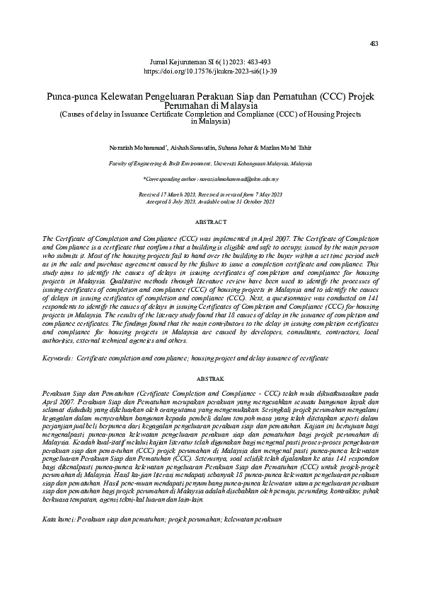 (PDF) Causes of delay in Issuance Certificate Completion and Compliance ...