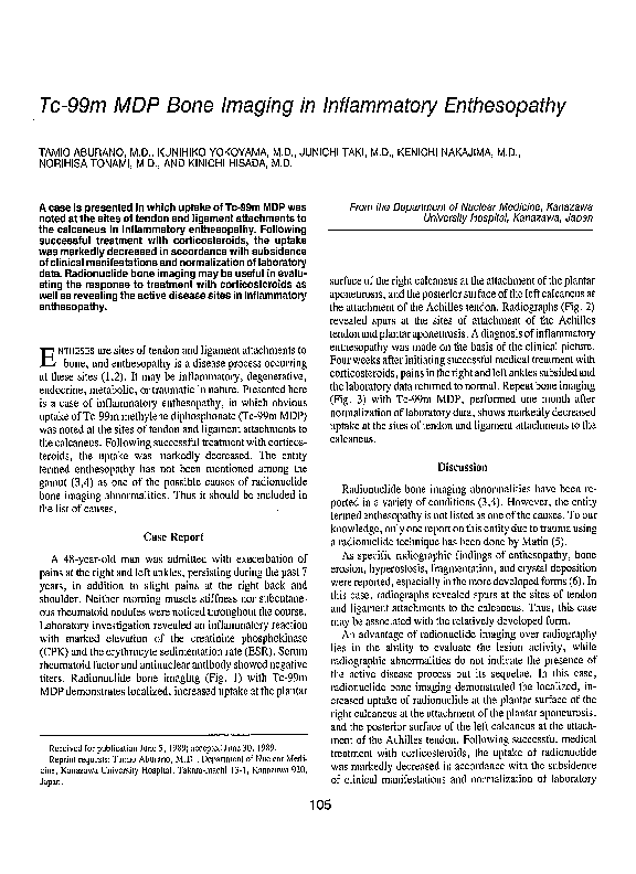 (PDF) Tc-99m MDP Bone Imaging in Inflammatory Enthesopathy