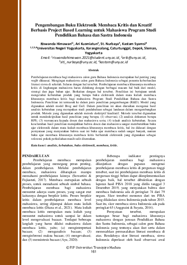 (PDF) Pengembangan Buku Elektronik Membaca Kritis dan Kreatif Berbasis ...