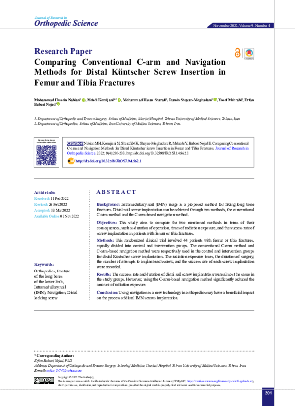 (PDF) Comparing Conventional C-arm and Navigation Methods for Distal ...