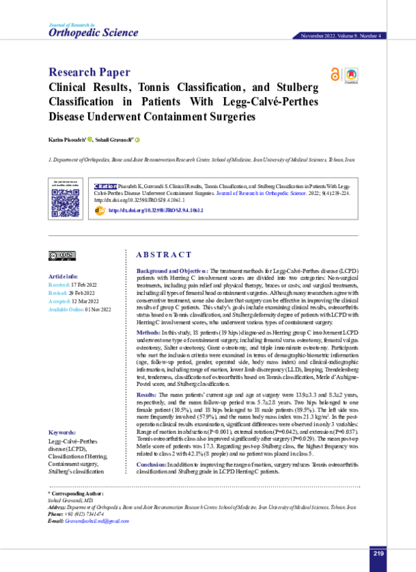 (PDF) Clinical Results, Tonnis Classification, and Stulberg ...