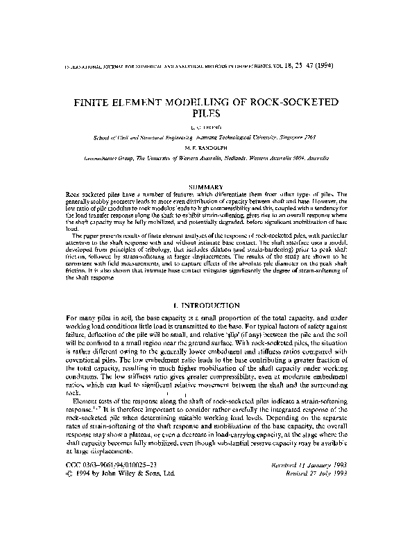 (PDF) Finite element modelling of rock‐socketed piles