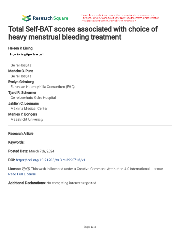 (PDF) Total Self-BAT scores associated with choice of heavy menstrual ...