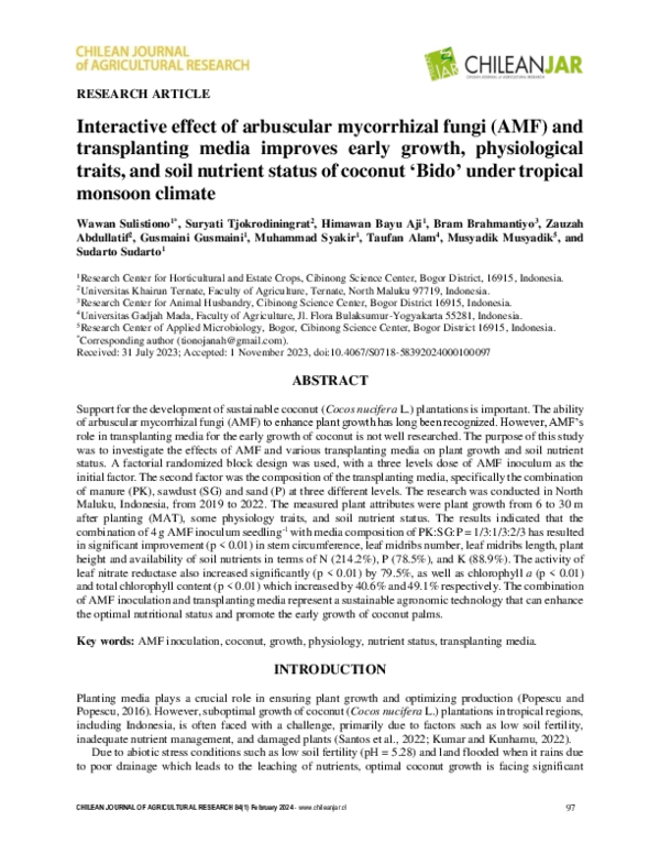 (PDF) Interactive effect of arbuscular mycorrhizal fungi (AMF) and transplanting media improves ...